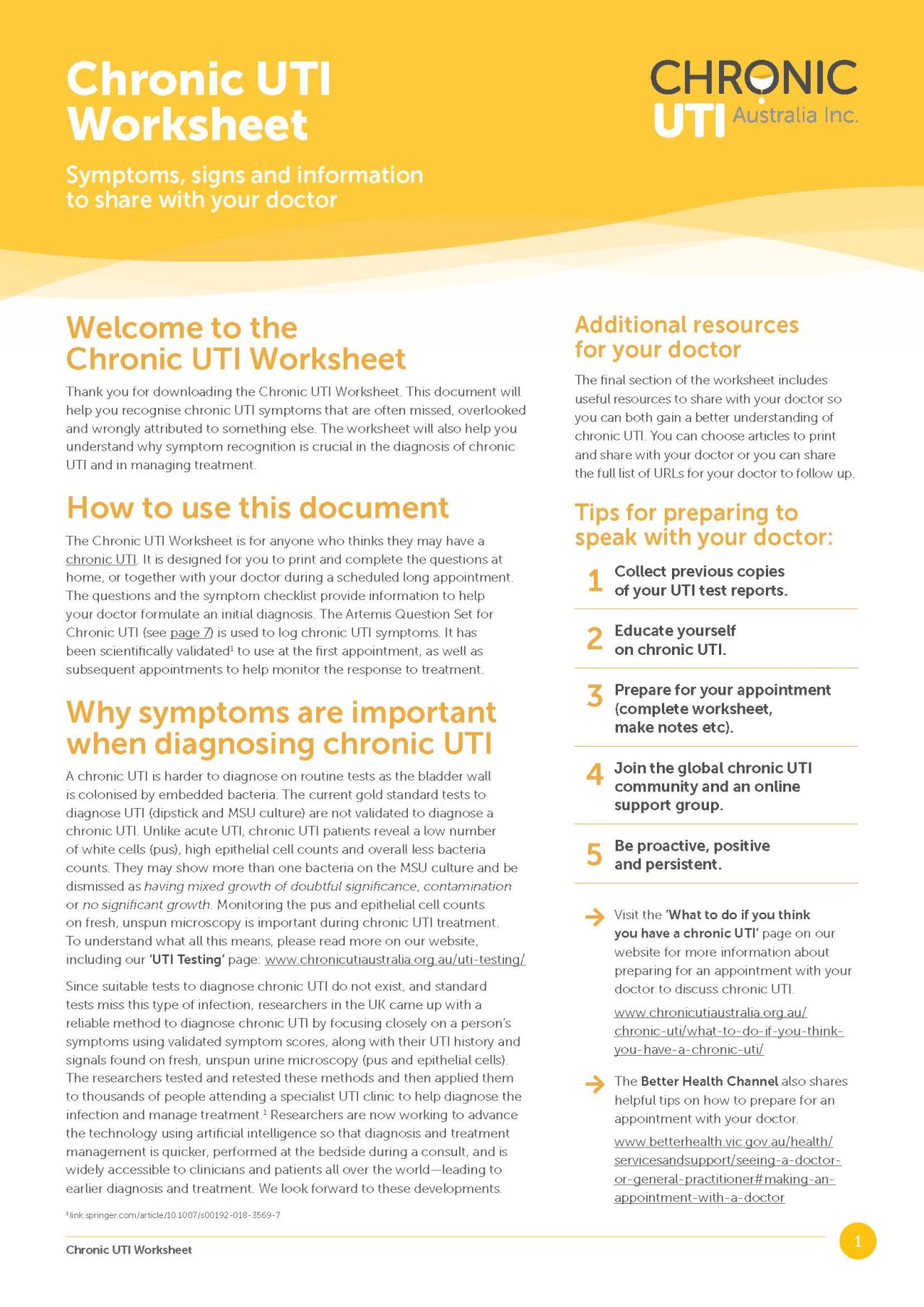 Fact sheets - Chronic UTI Australia